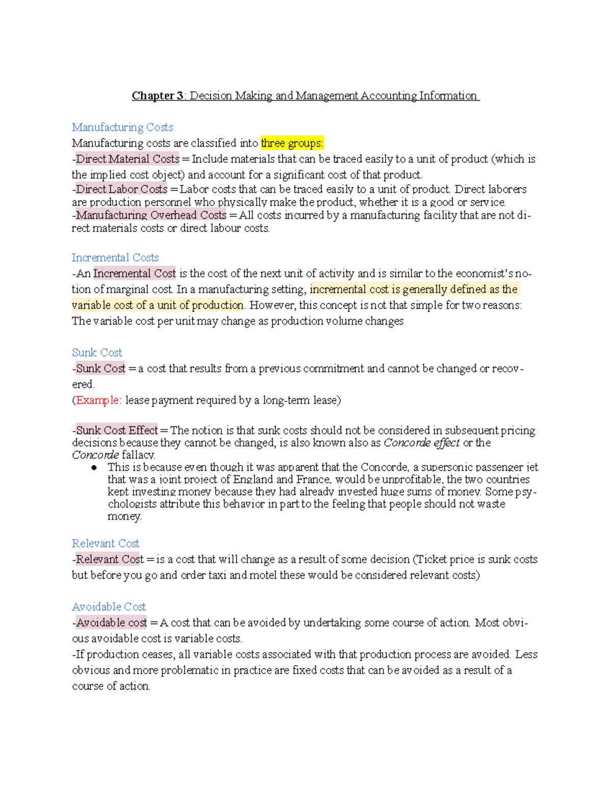 Chapter 3 - Lecture notes 3 - Chapter 3 : Decision Making and ...