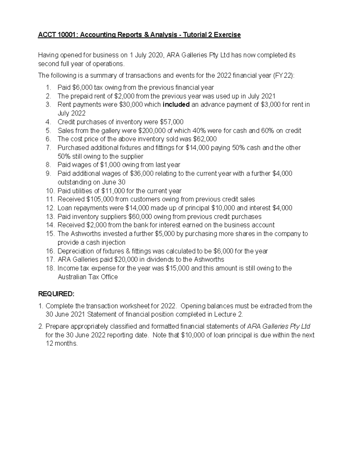 Tutorial 3 copy - Balance Sheet practice - ACCT 10001: Accounting ...