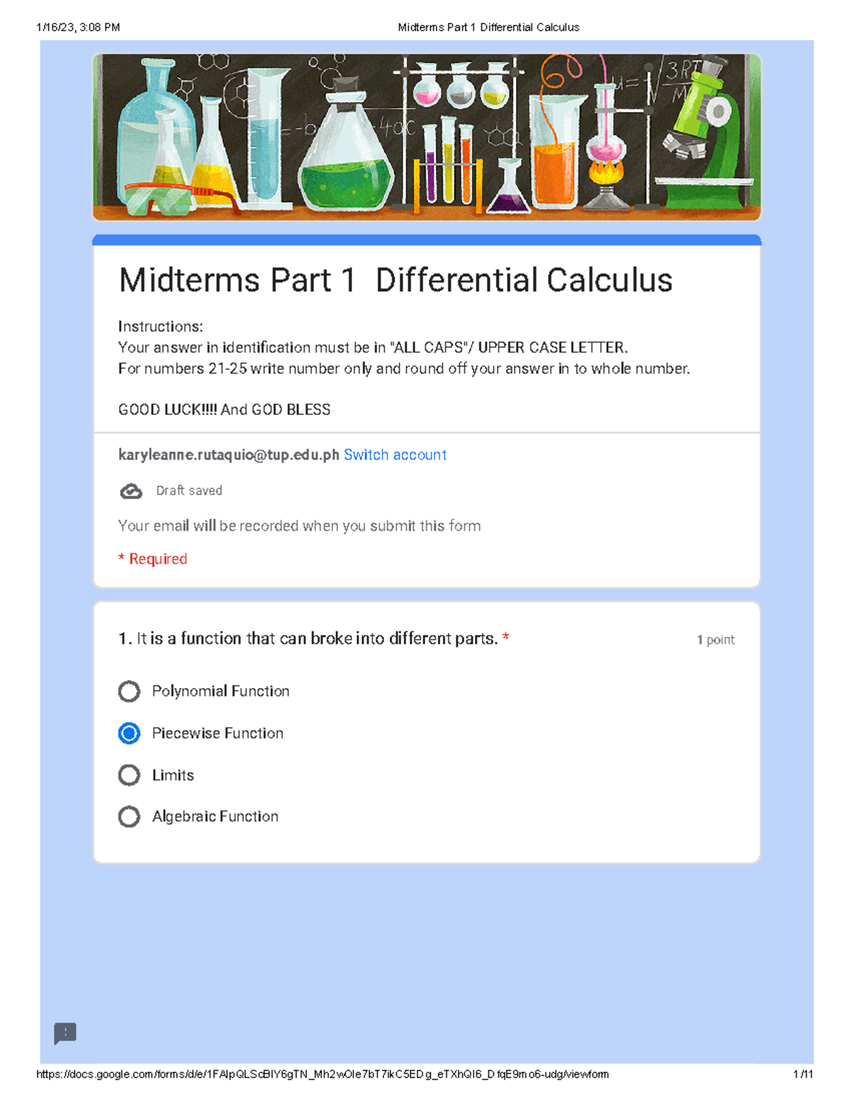 Midterms Part 1 Differential Calculus - 1 point Polynomial Function ...