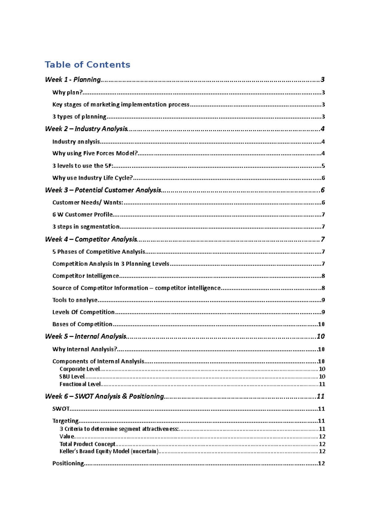 Mkf3121 exam note - exam note - Table of Contents Week 1 - - Studocu