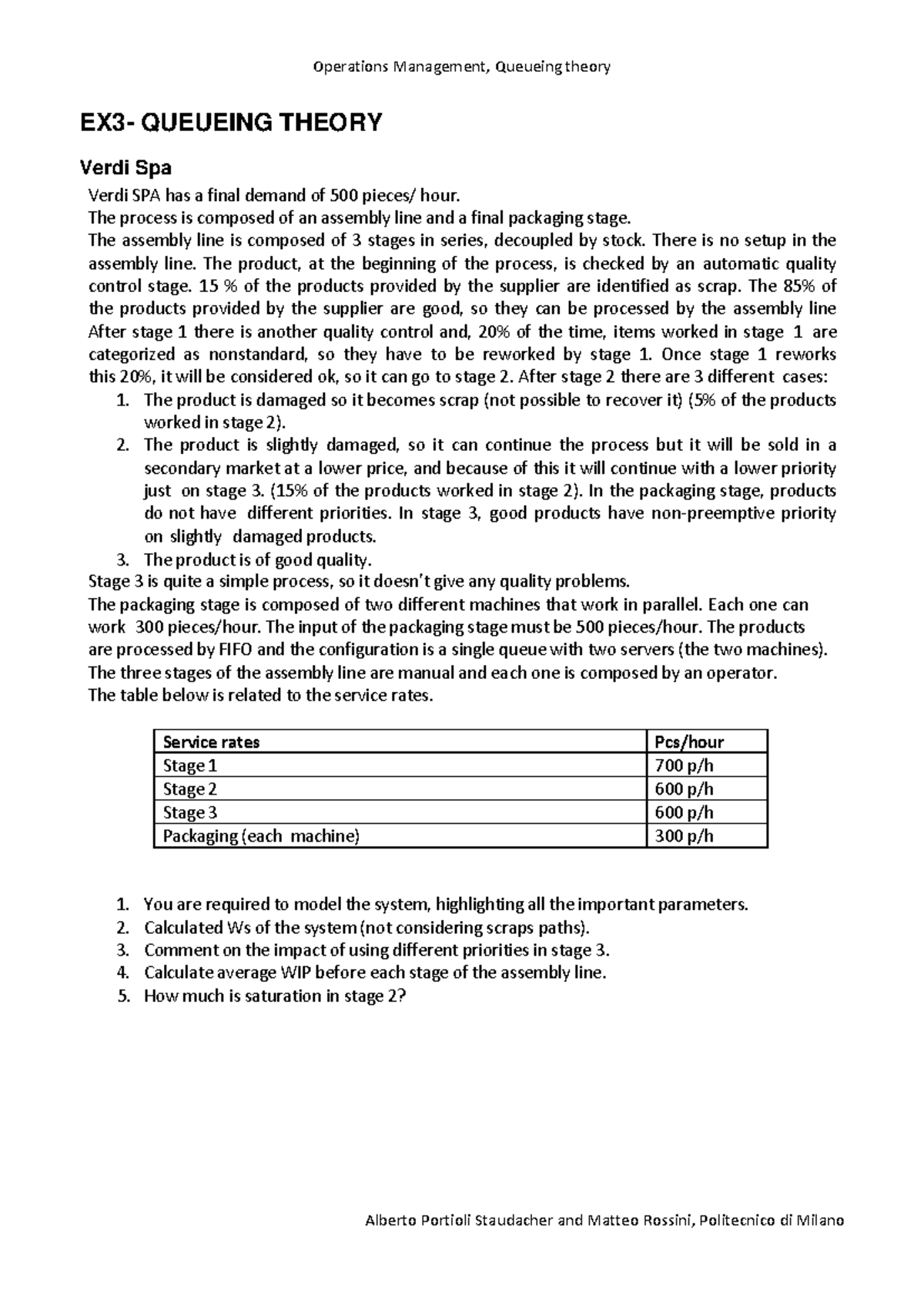 EX3 - Verdi-Meccanica - Verdi-MEccanica - Operations Management, Queueing theory Alberto ...
