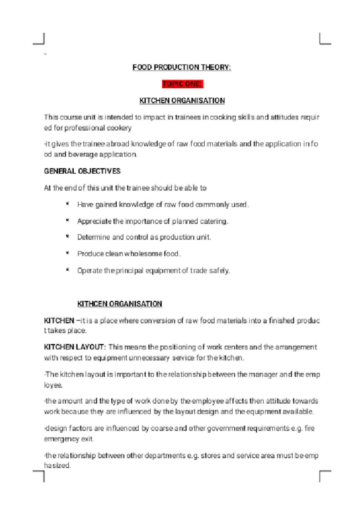 FOOD Production Notes- Kalingu, Martha Phoenix - FOOD PRODUCTION THEORY ...
