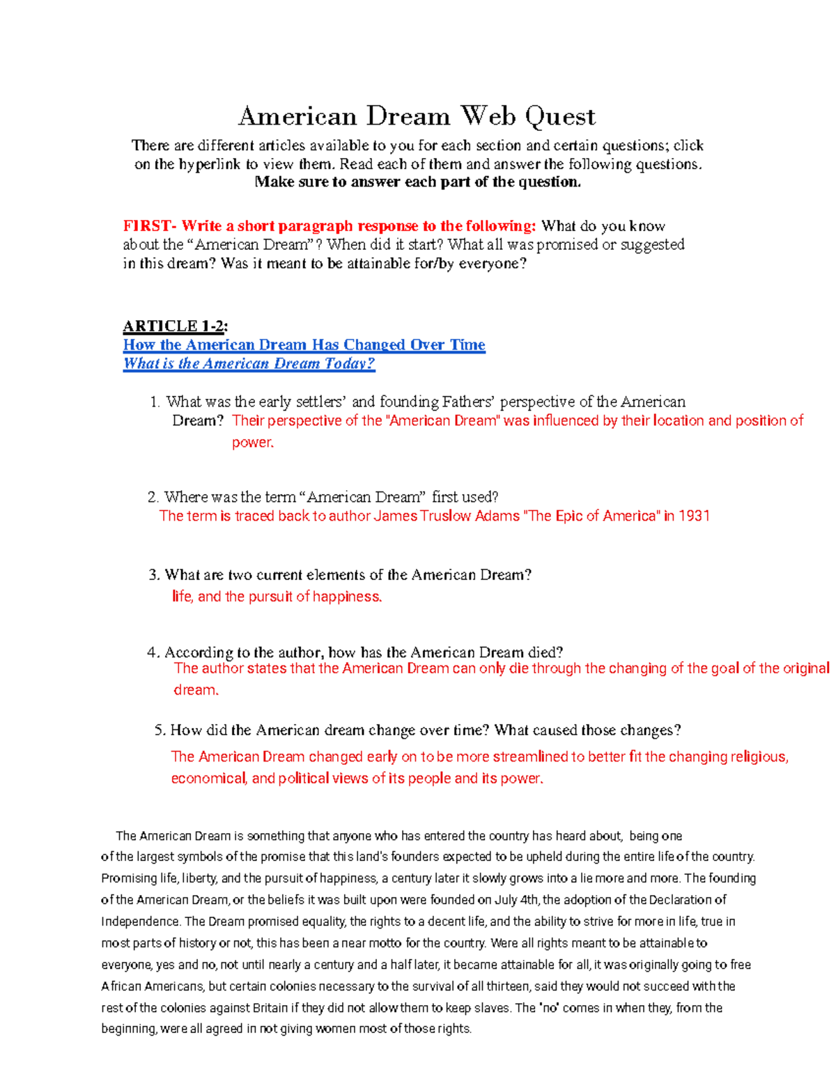 Kami Export - American Dream Webquest AH Revised 1.24 - American Dream ...