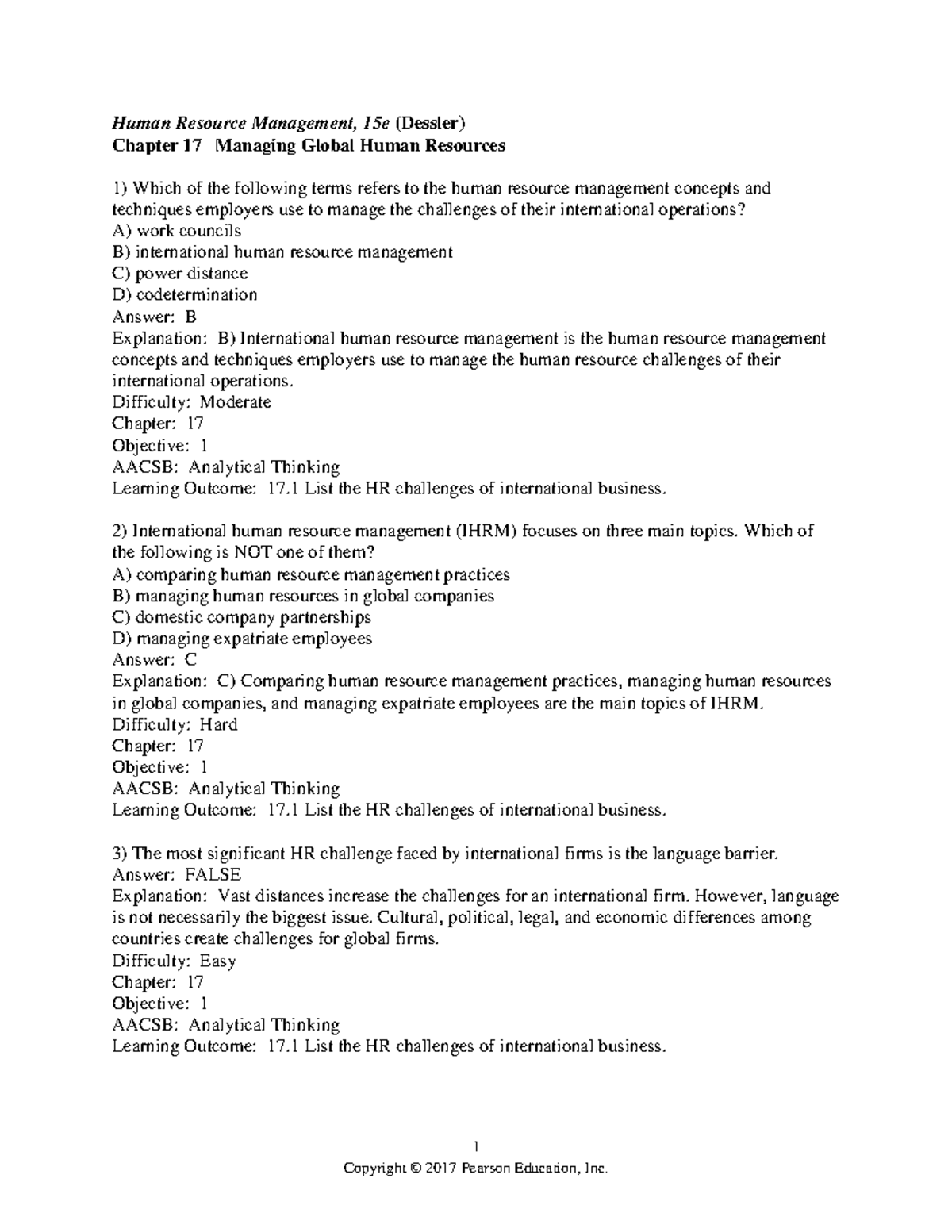 Chapter 17 - Human Resource Management Dessler 16e - 1 Human Resource ...