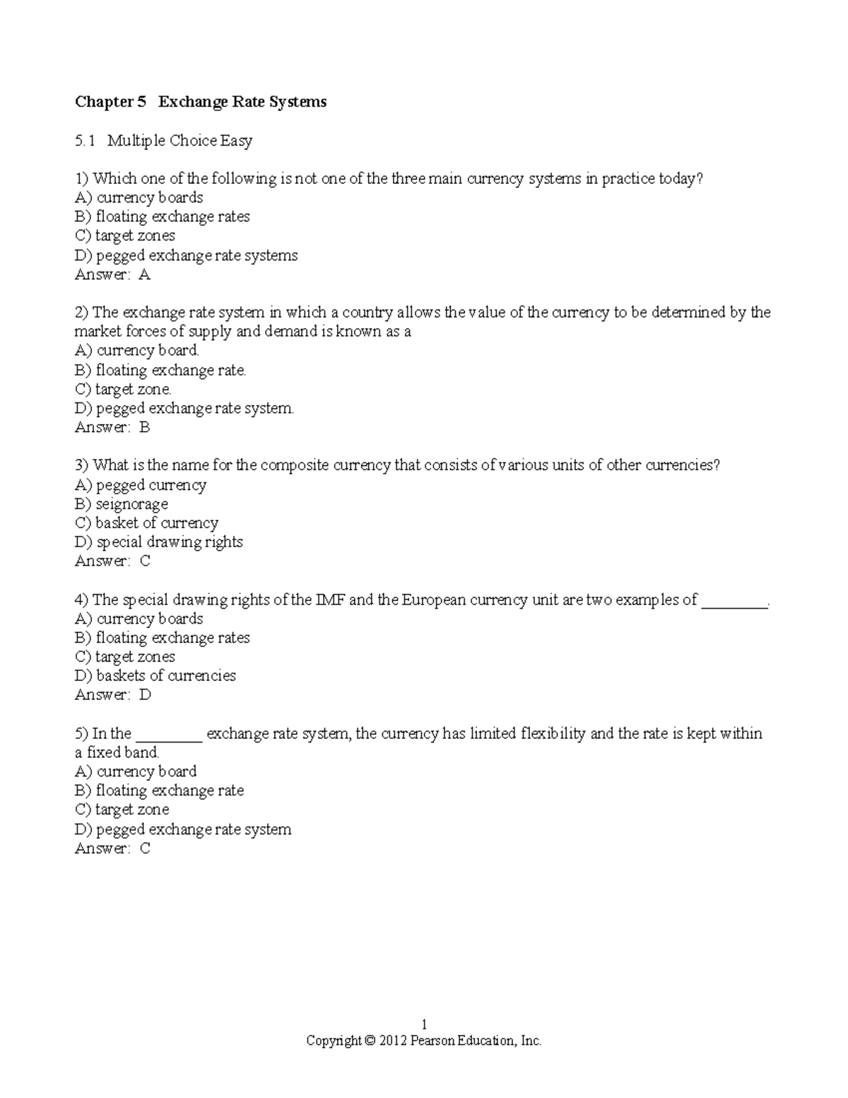 Chapter 5 - Question Bank - Chapter 5 Exchange Rate Systems 5 Multiple ...