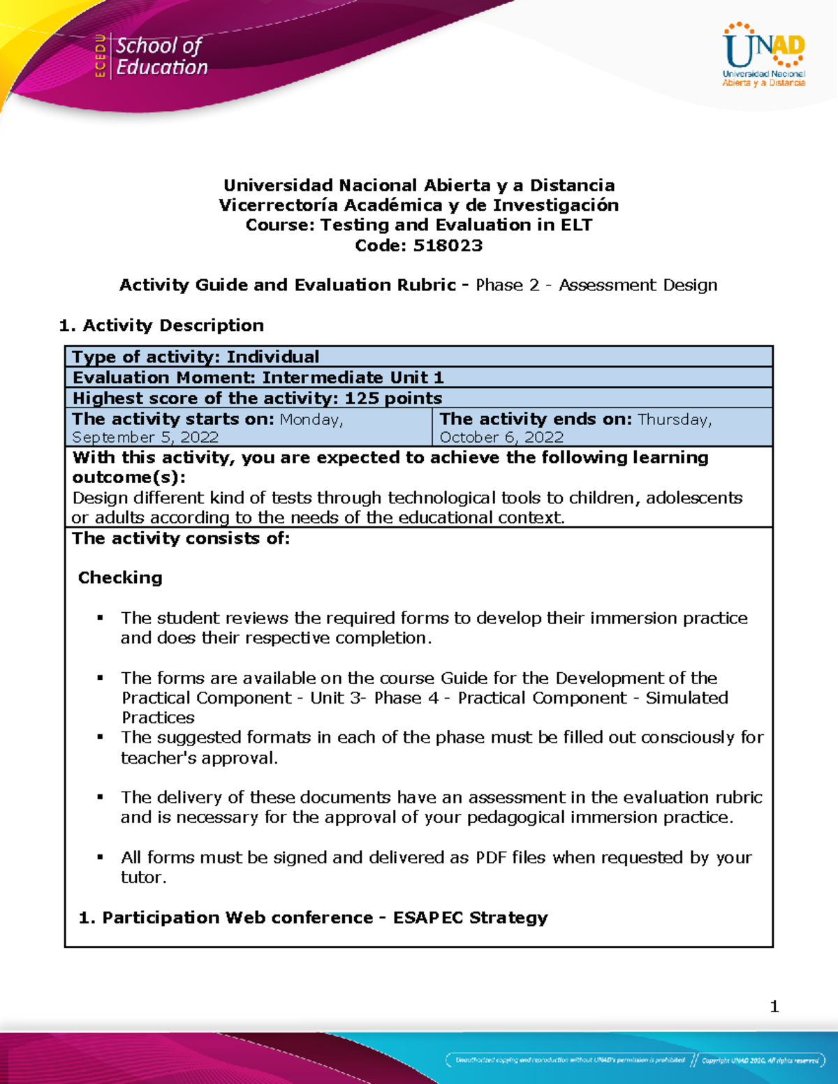 Activities guide and evaluation rubric - Unit 1 - Phase 2 - Assessment ...