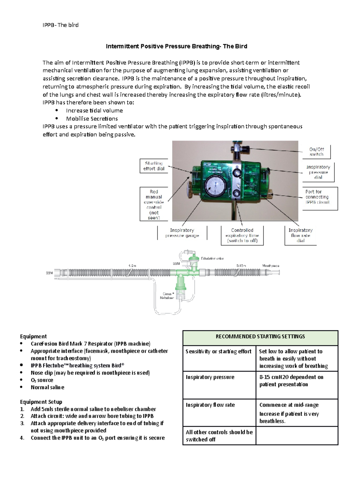 CVR/Respiratory Physiotherapy- IPPB- the bird - Intermittent Positive ...