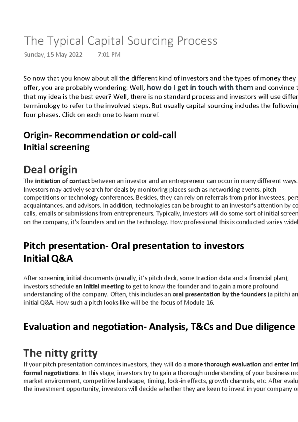 The Typical Capital Sourcing Process - So now that you know about all ...