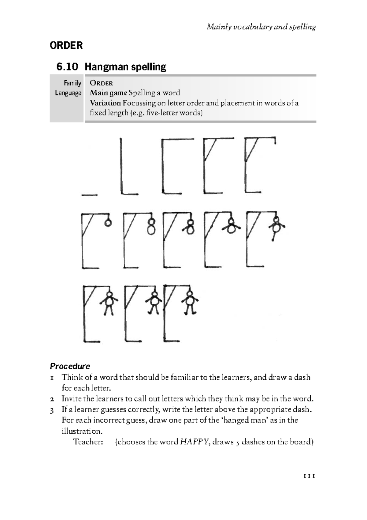 Language Learning Activities for Spelling - ORDER 6 Hangman spelling ...