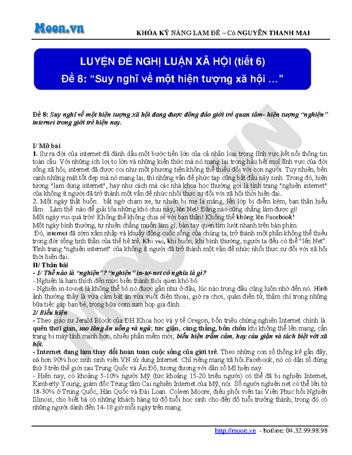 06.NLXH Suy nghi ve hien tuong xa hoi - MOON N Đề 8: Suy nghĩ về một hiện tượng xã hội đang được ...