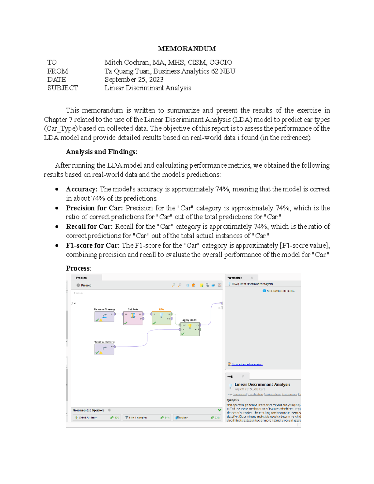 Memorandum-Ta Quang Tuan - Excercise 7 - MEMORANDUM TO Mitch Cochran ...