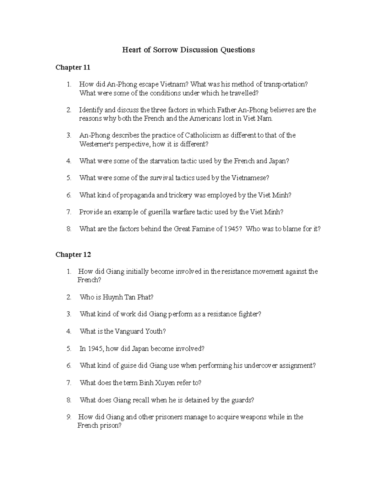 Heart of Sorrow Discussion Questions - Heart of Sorrow Discussion ...