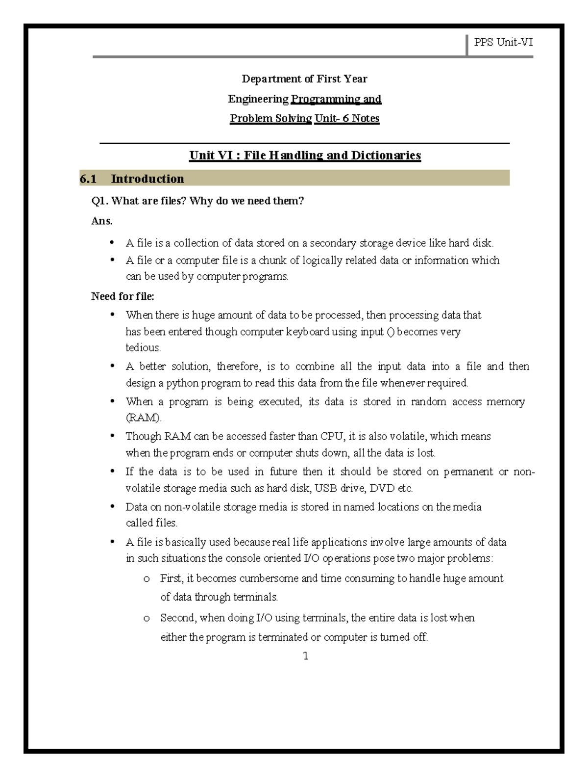 Notes Pps Unit 6 Python Pps Unit Vi Department Of First Year Engineering Programming And