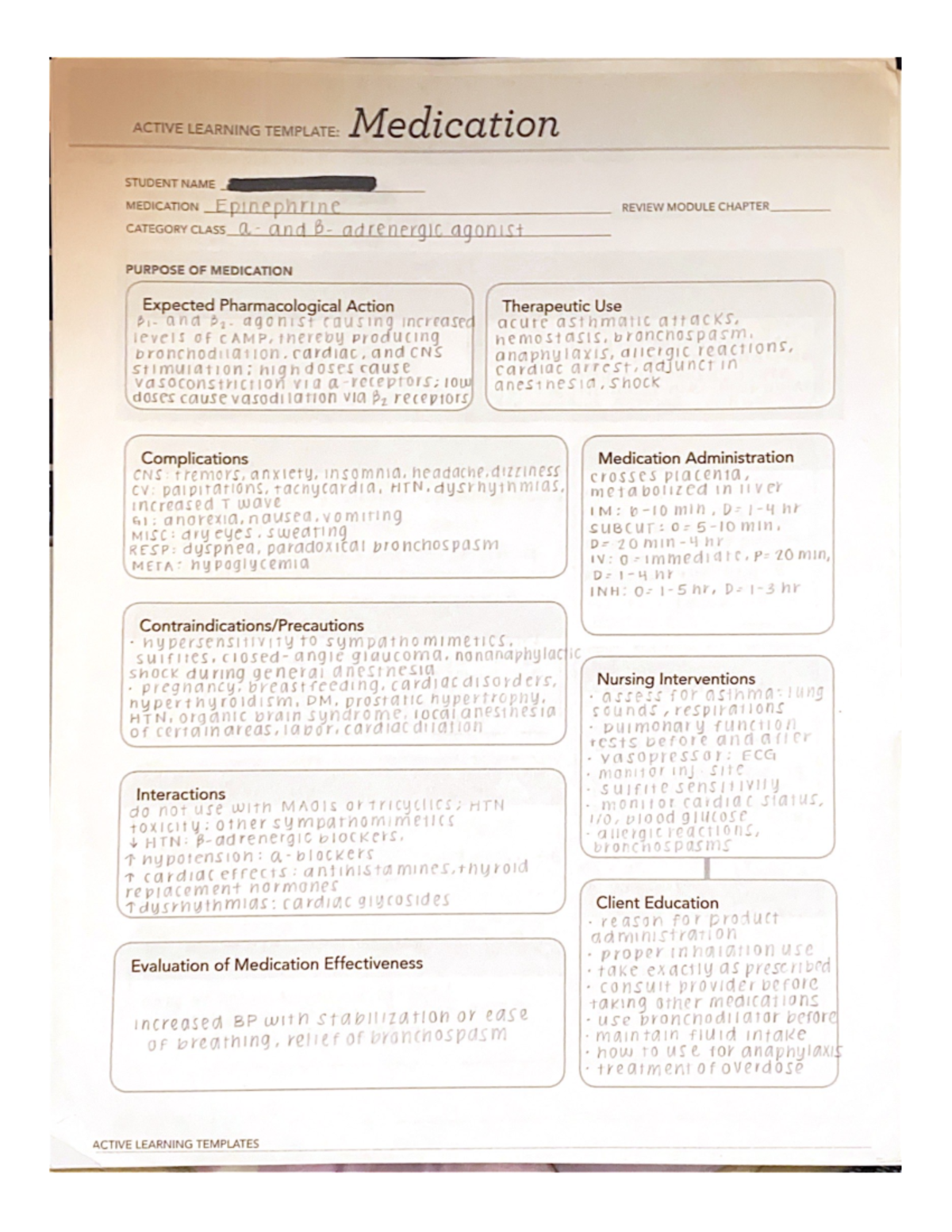 ATI Drug Template Epinephrine - NU 308 - Studocu