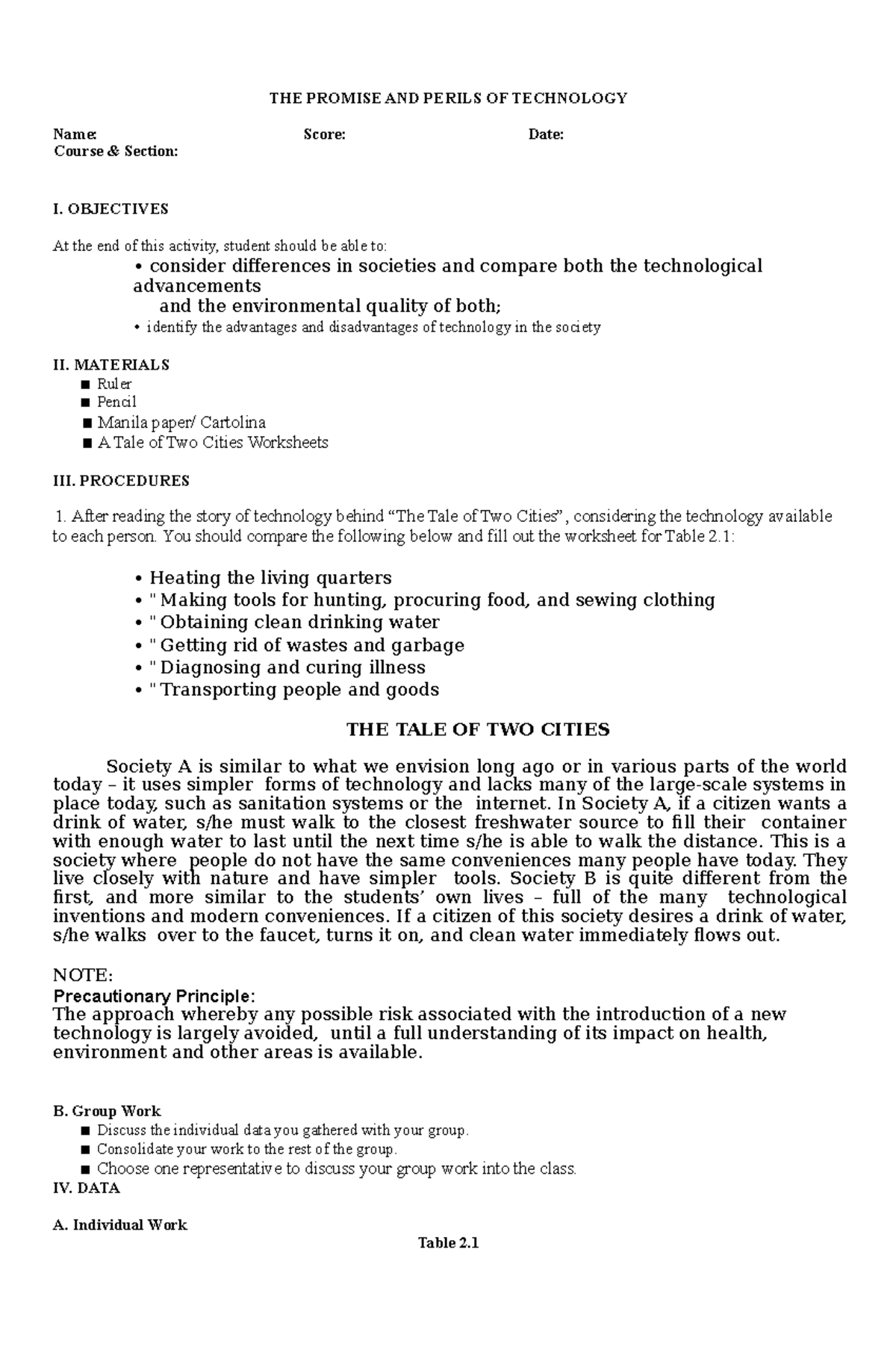 Science, Technology and Society - Assignment - THE PROMISE AND PERILS ...
