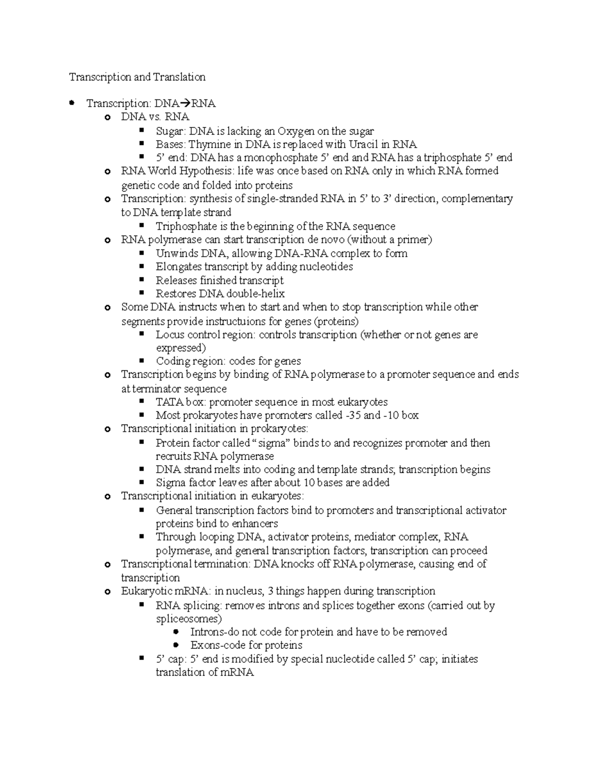 Transcription and Translation - Transcription and Translation ...