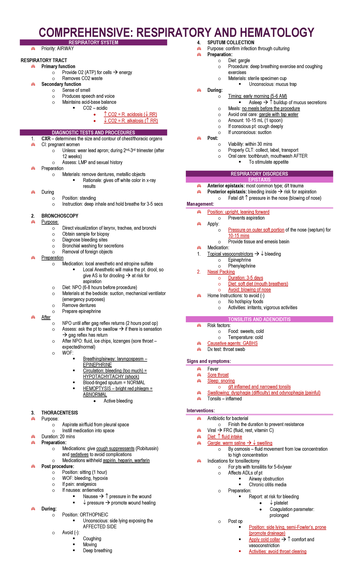 CP Respi AND HEMA - don't share - RESPIRATORY SYSTEM Priority: AIRWAY RESPIRATORY TRACT Primary ...
