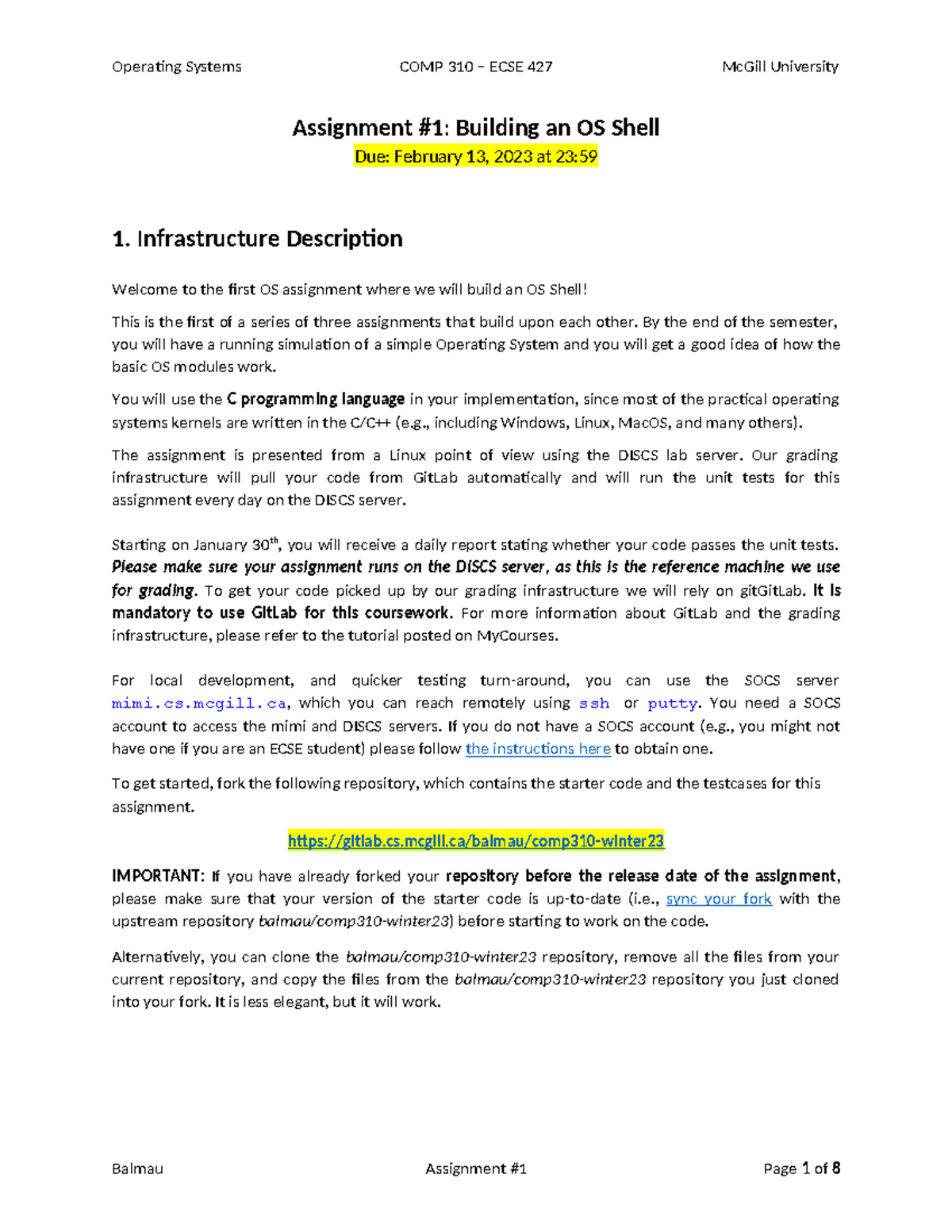 Comp310-Assignment 1-2023 - Assignment #1: Building an OS Shell Due ...