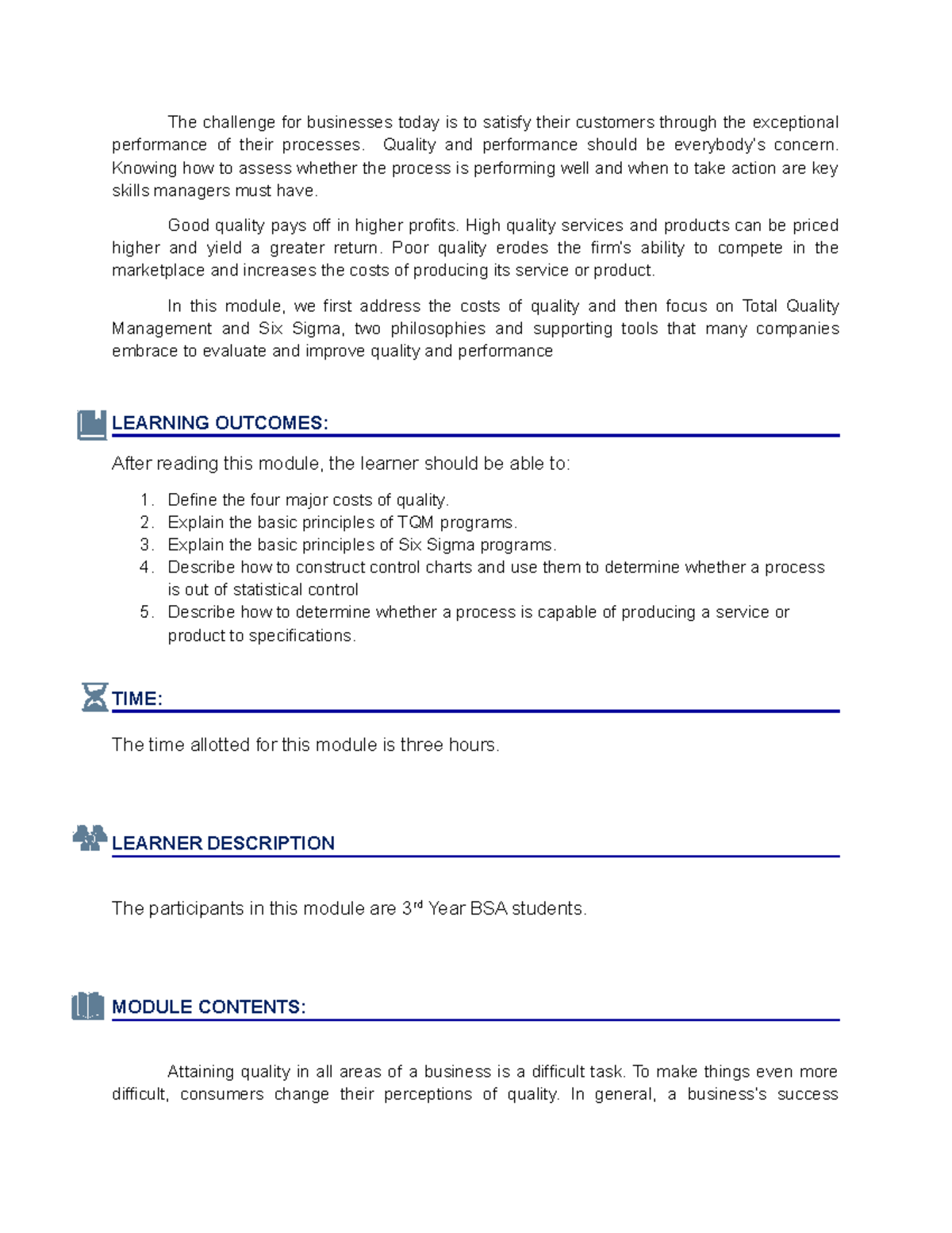 Module 3 - Total Quality Management - The challenge for businesses ...