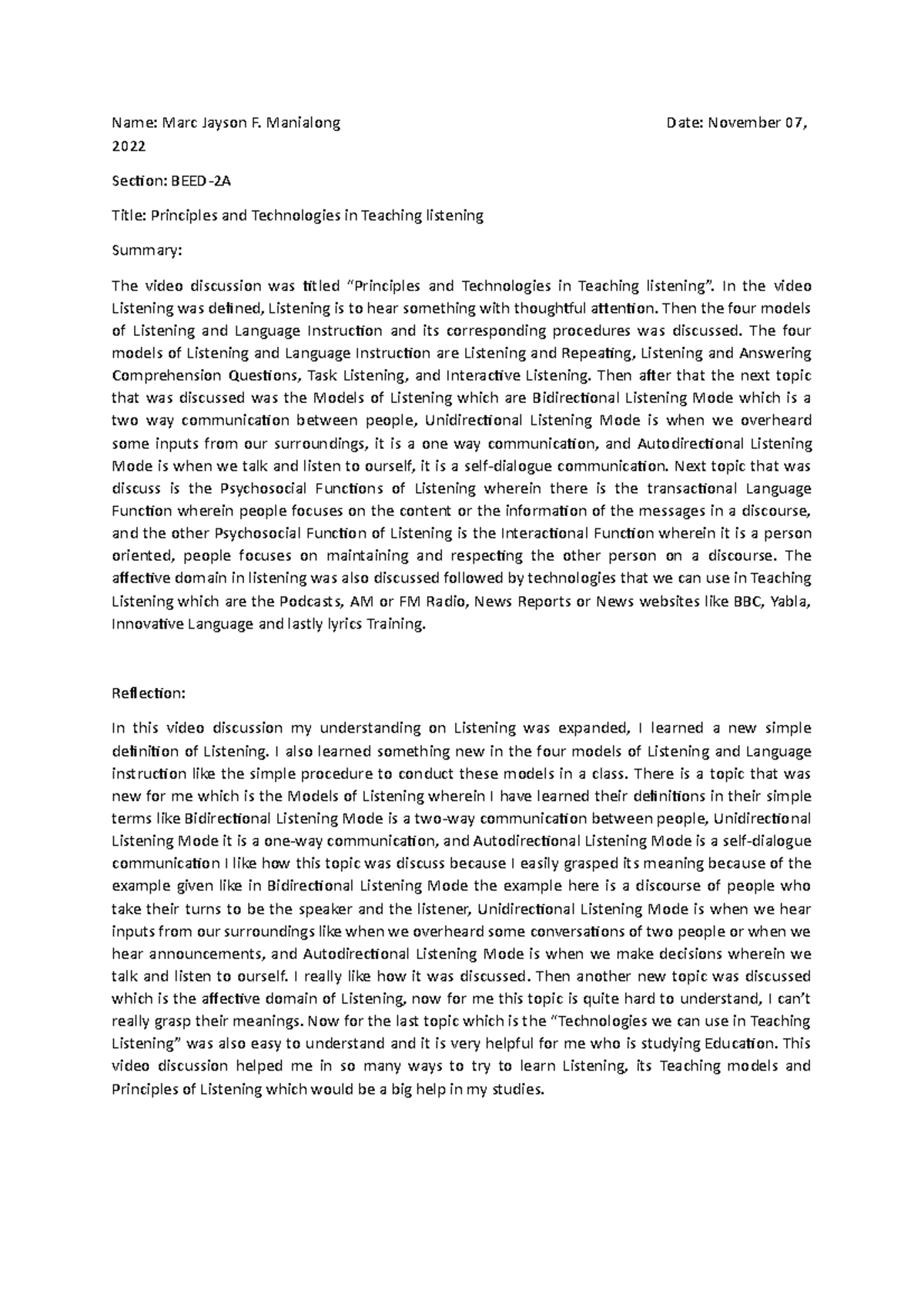 Manialong, Marc Jayson F. BEED-2A Eng Task 4 - Name: Marc Jayson F ...