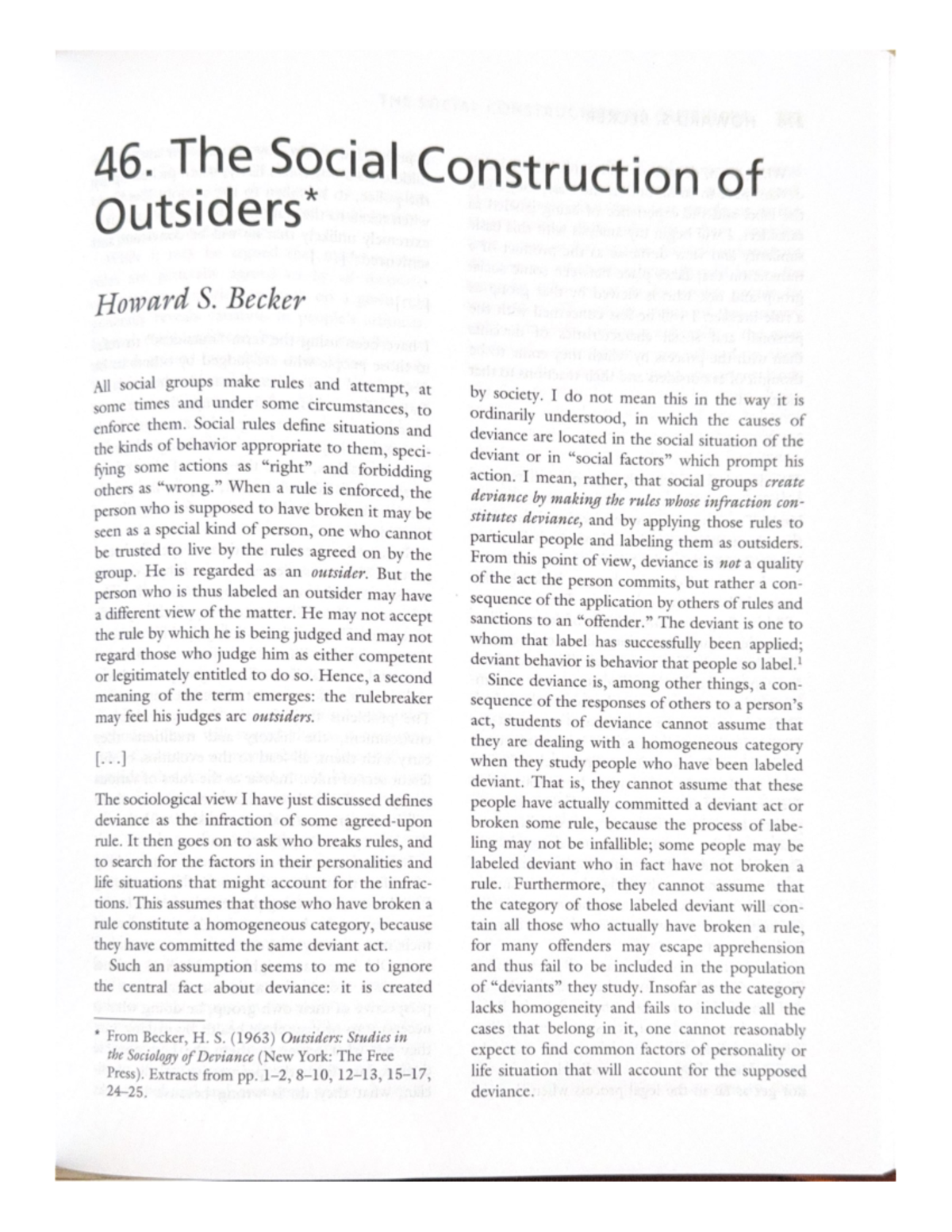 The Social Construction of Outsiders - Howard S. Becker - Studocu