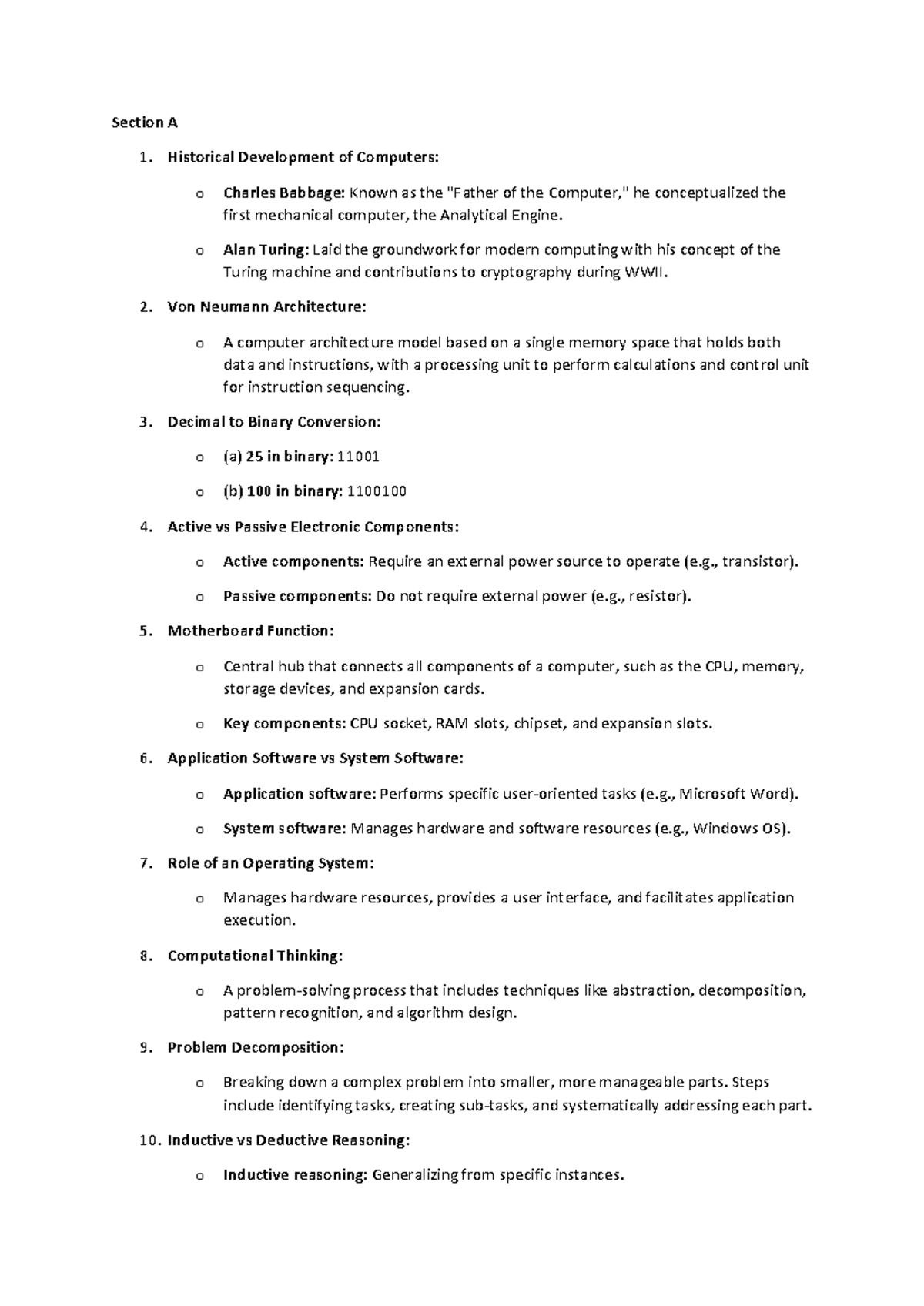 Answer key for sample question paper - Section A Historical Development ...