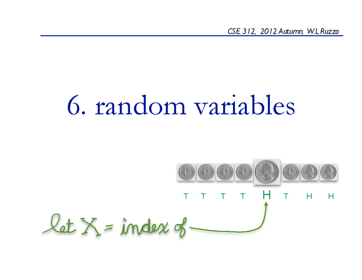 Formulas - 6. random variables CSE 312, 2012 Autumn, W.L T T T T H T H ...