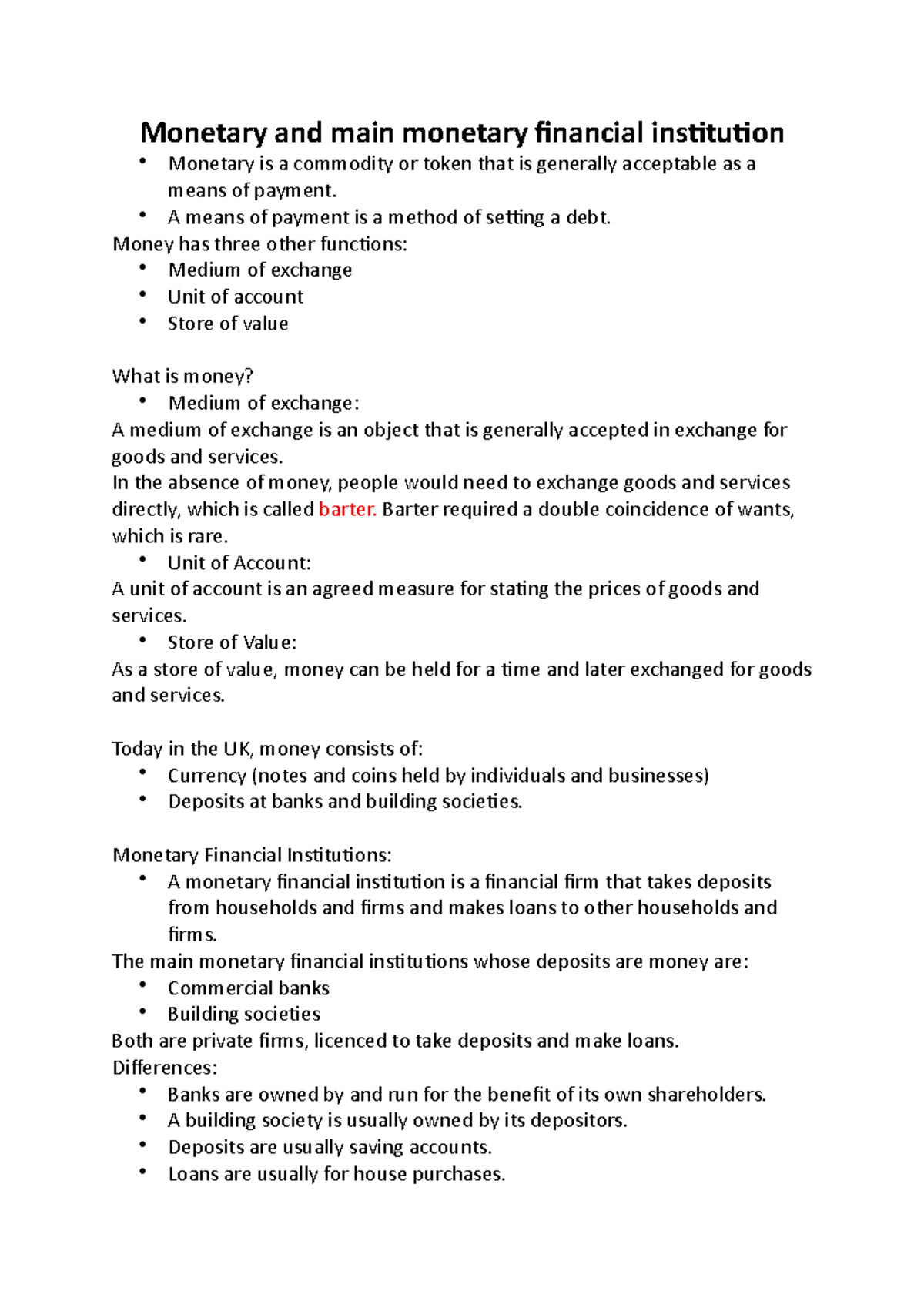Monetary and main monetary financial institution - A means of payment ...