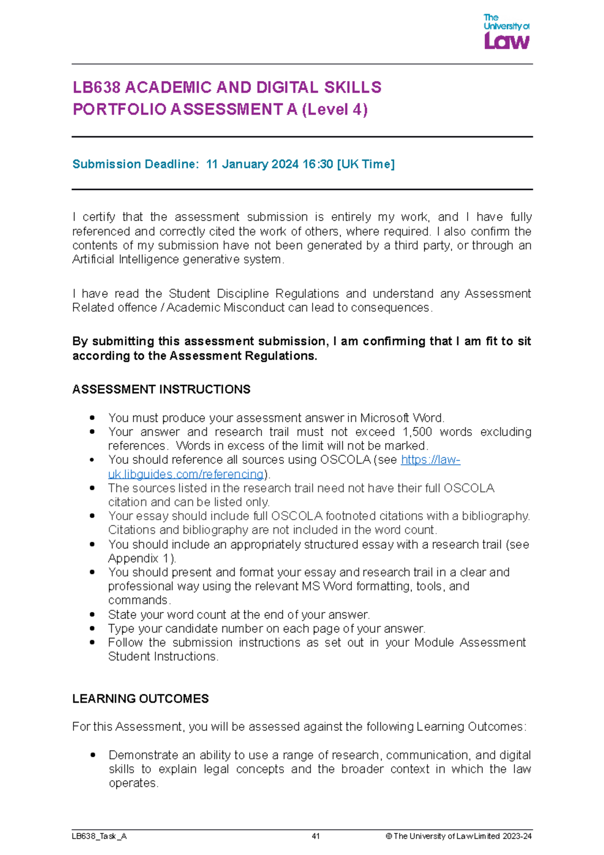 LB638 ads jan24 llb portfolio task a final - LB638 ACADEMIC AND DIGITAL ...