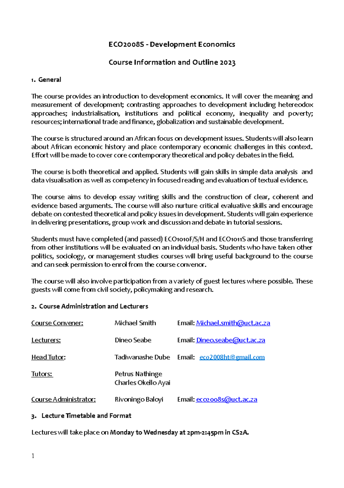 Final 2008 S Course Outline 21.7 - ECO2008S - Development Economics ...