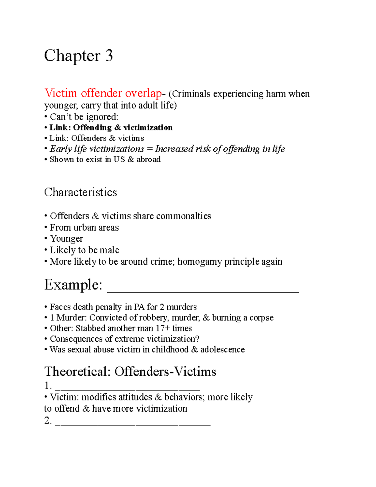 Victimology notes 3 - Chapter 3 Victim offender overlap- (Criminals ...