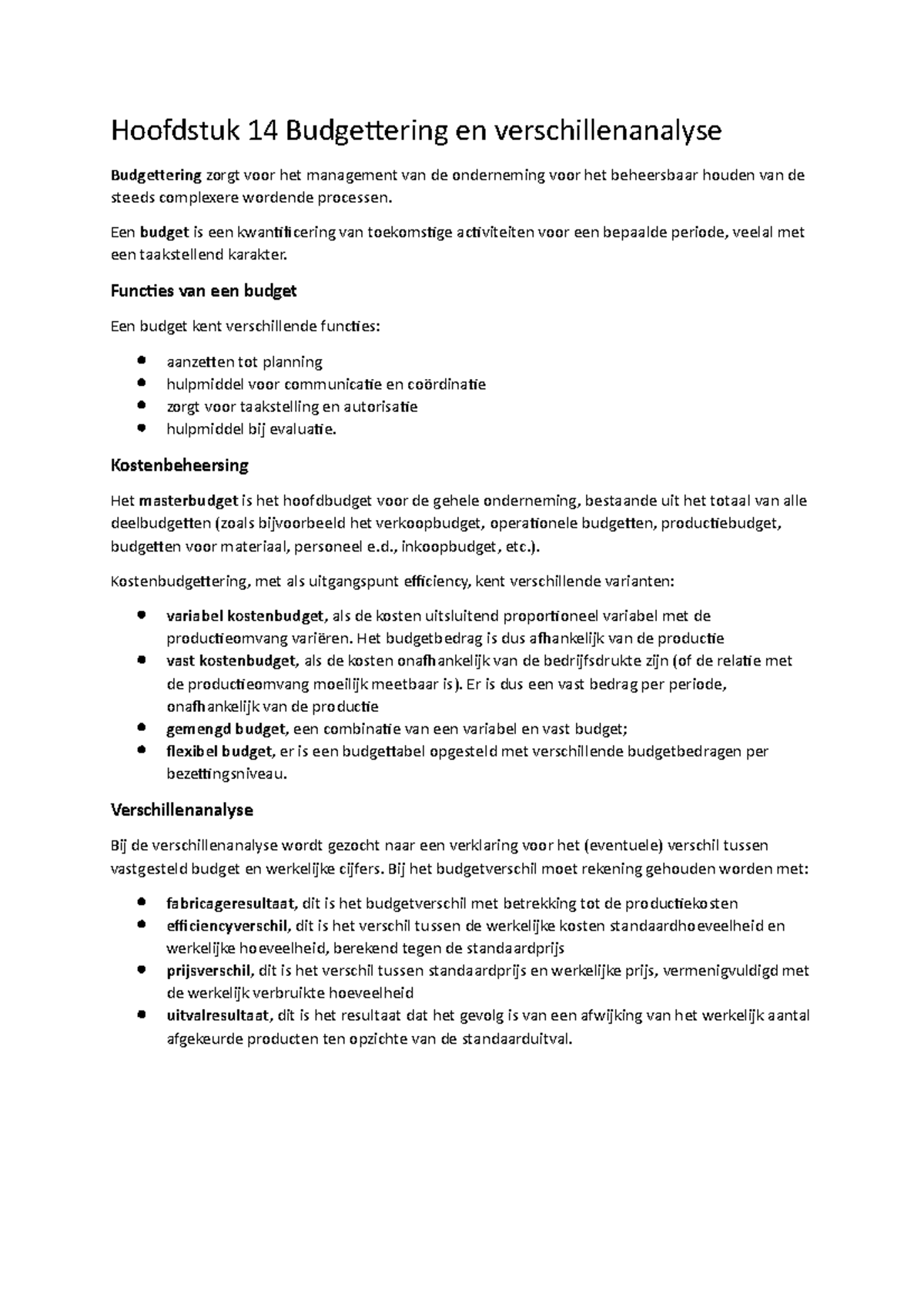 Basisboek bedrijfseconomie 11e druk h14 - Hoofdstuk 14 Budgettering en ...