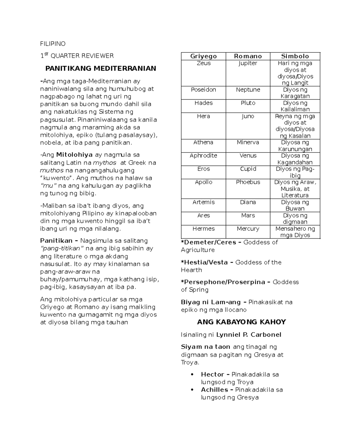 Filipino Reviewer First Quarter - FILIPINO 1 ST QUARTER REVIEWER ...