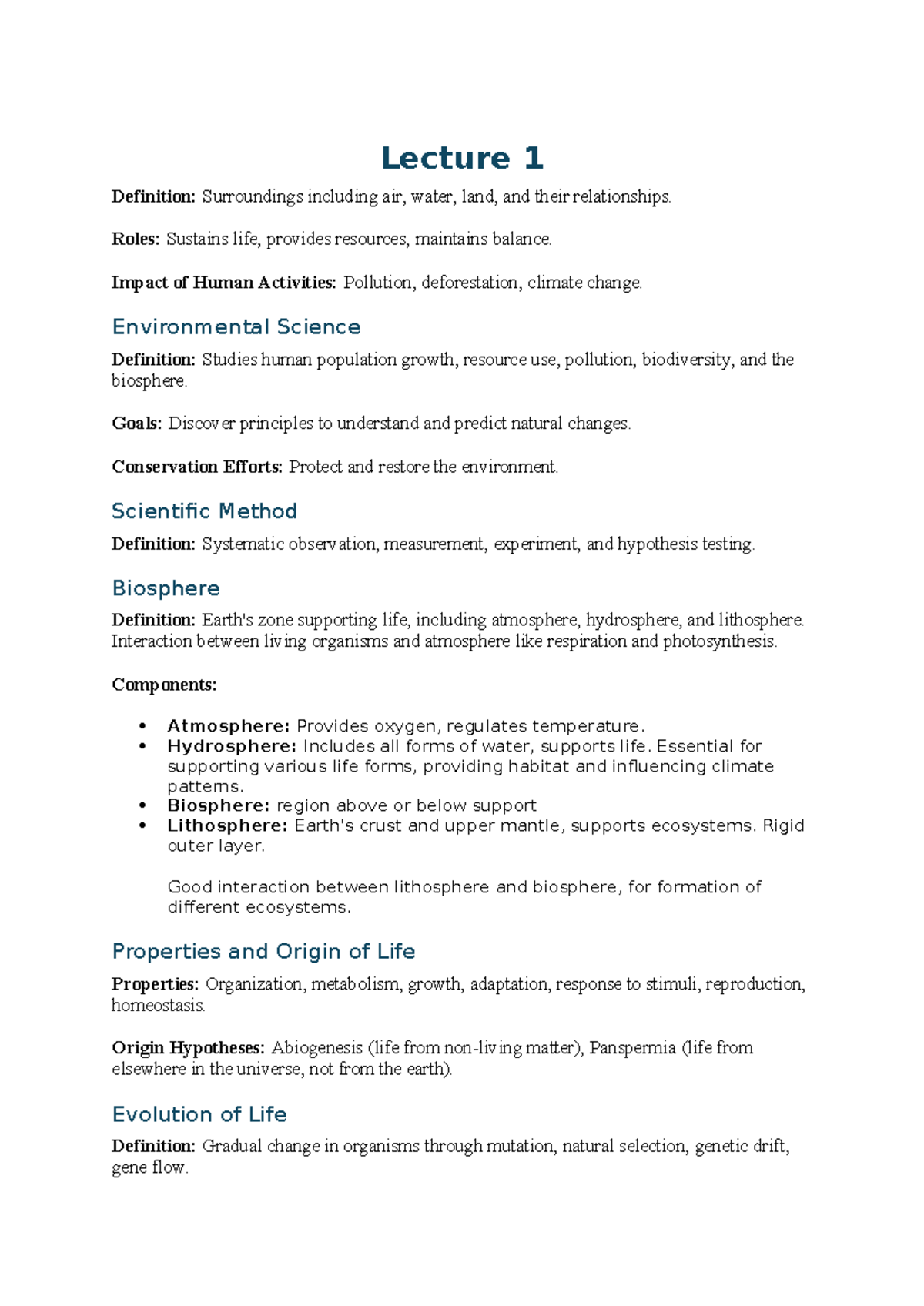 Environmental sciences - Lecture 1 Definition: Surroundings including ...