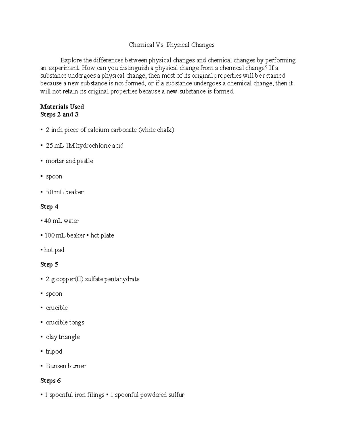 Chemical Vs. Physical Changes - Chemical Vs. Physical Changes Explore ...