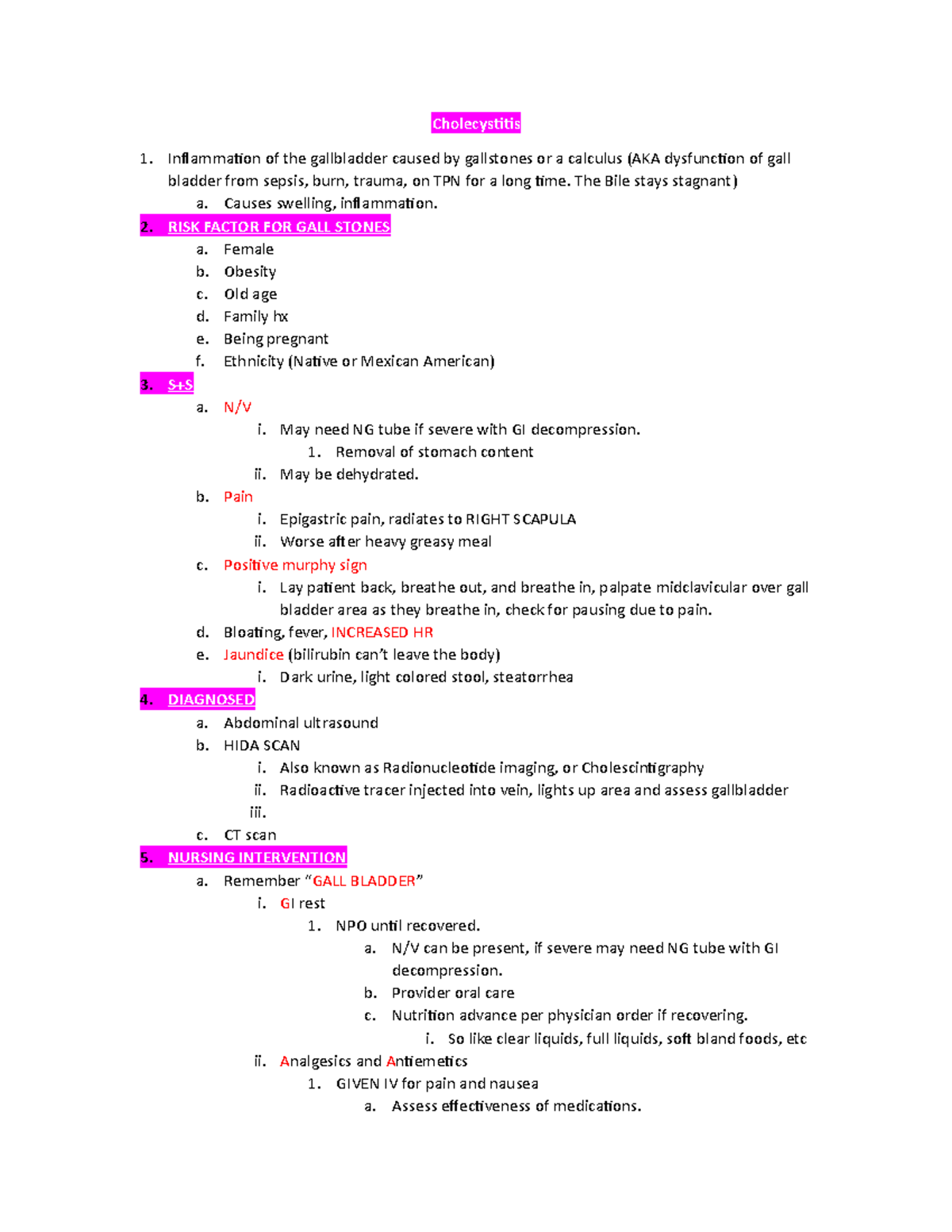 Cholecystitis notes - Cholecystitis Inflammation of the gallbladder ...