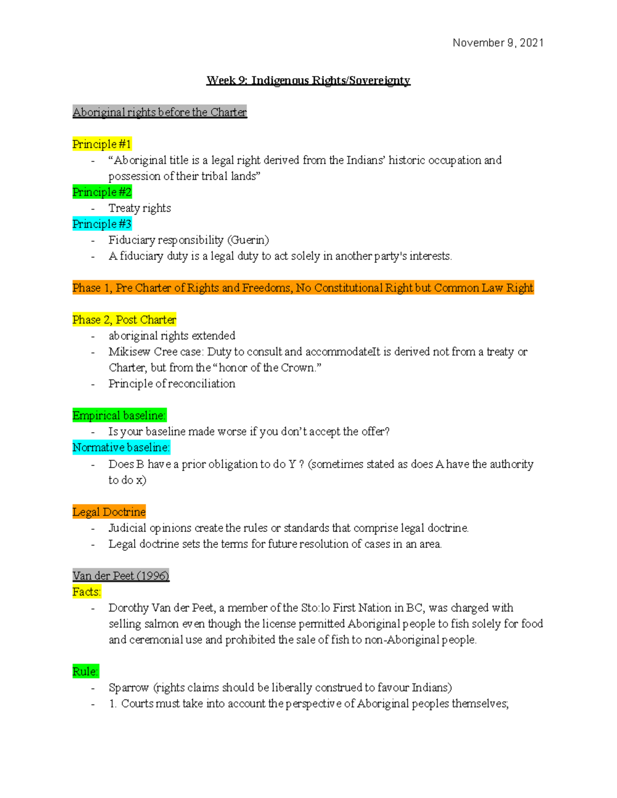 Week 9 Indigenous Rights Sovereignty notes notes notes notes - POLB80 ...