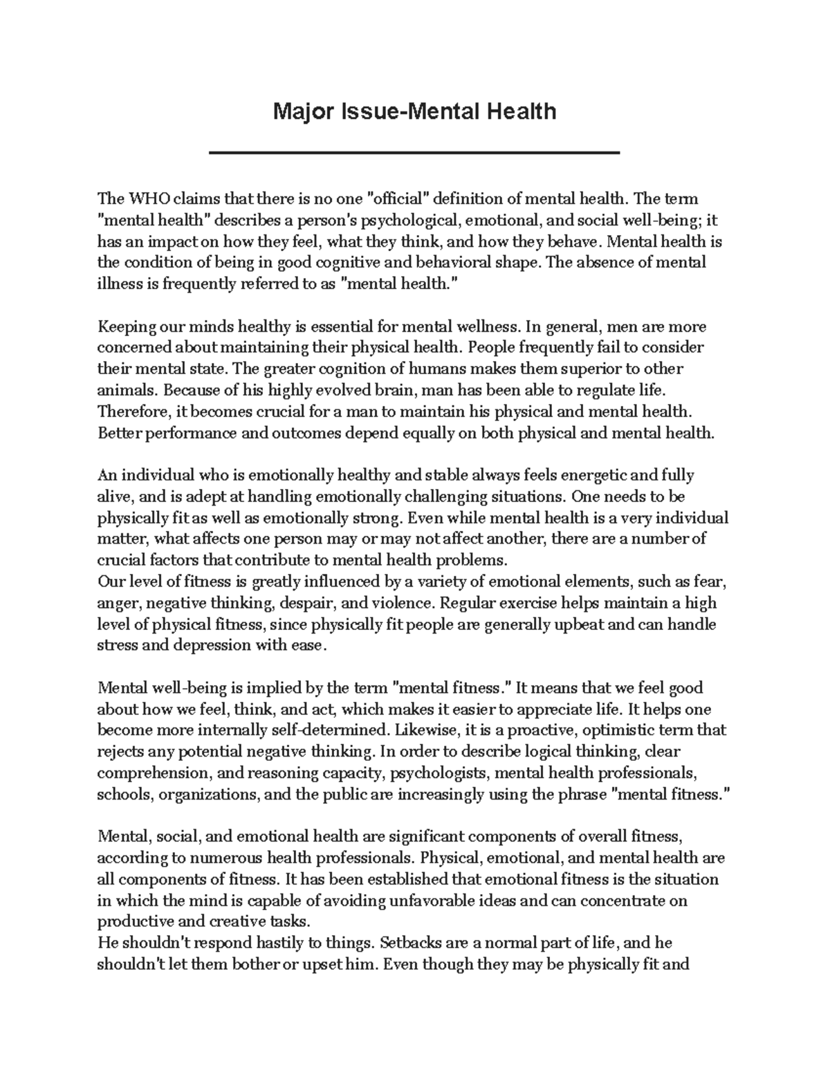 Major Issue-Mental Health - Major Issue-Mental Health ...