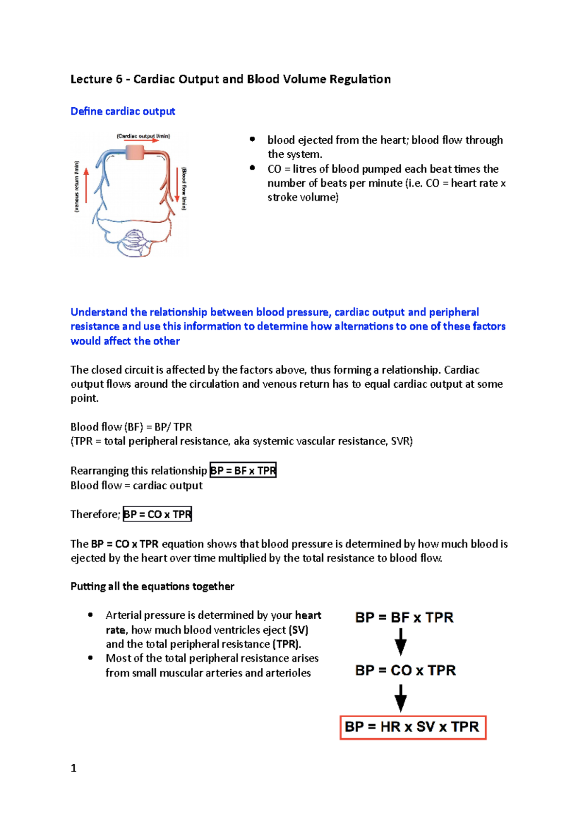Lecture 6 - Blood Volume Regulation - Lecture 6 - Cardiac Output and ...