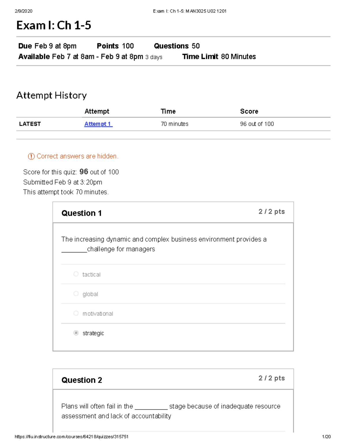Exam I Chapters 1-5 - Exam I: Ch 1- Due Feb 9 at 8pm Points 100 ...