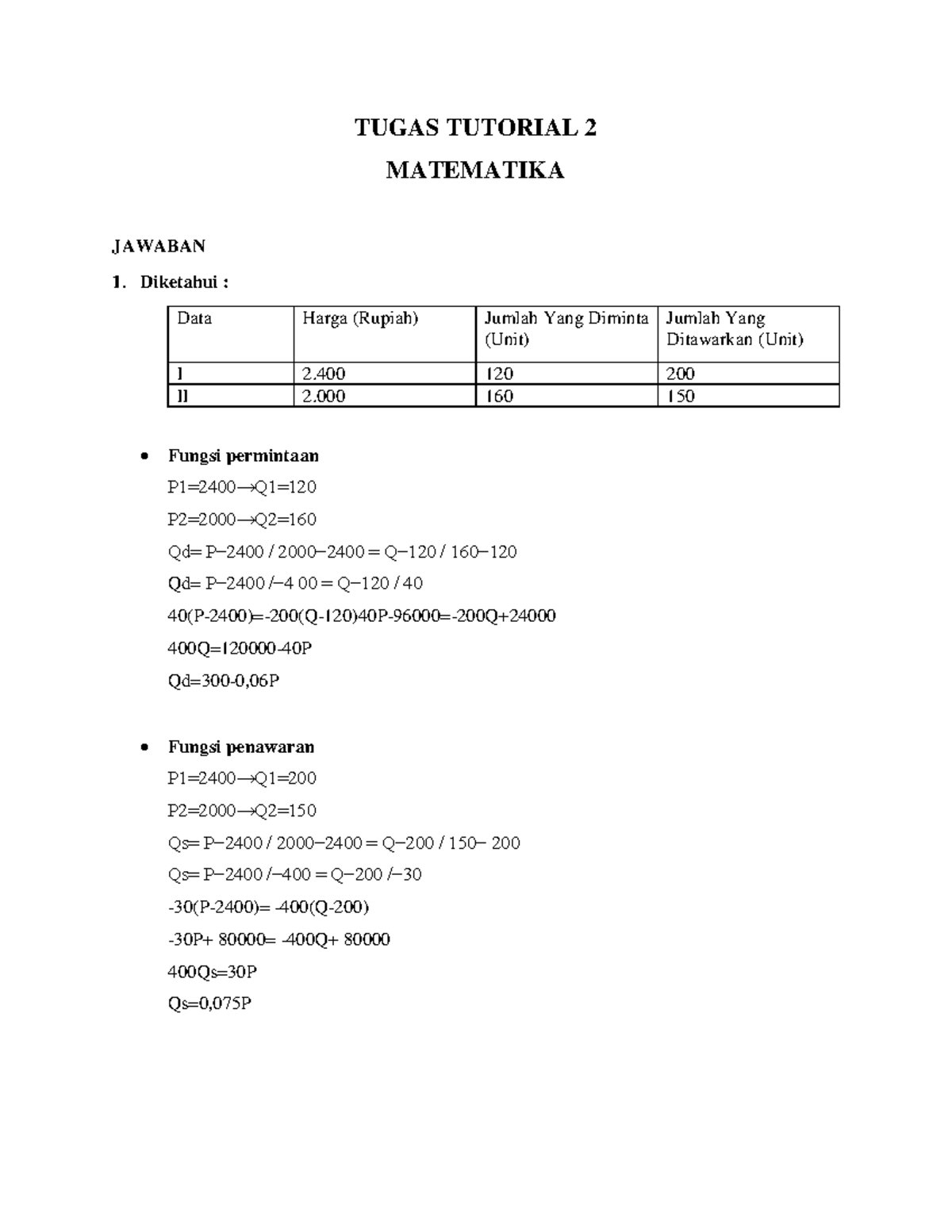 Tugas Tutorial 2 Matematika - TUGAS TUTORIAL 2 MATEMATIKA JAWABAN Diketahui : Data Harga (Rupiah ...