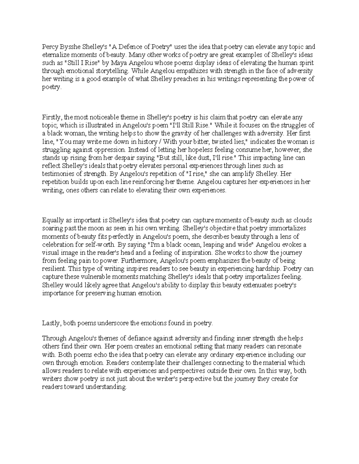 Analytical Essay, Shelley's A Defence of Poetry - Percy Bysshe Shelley ...