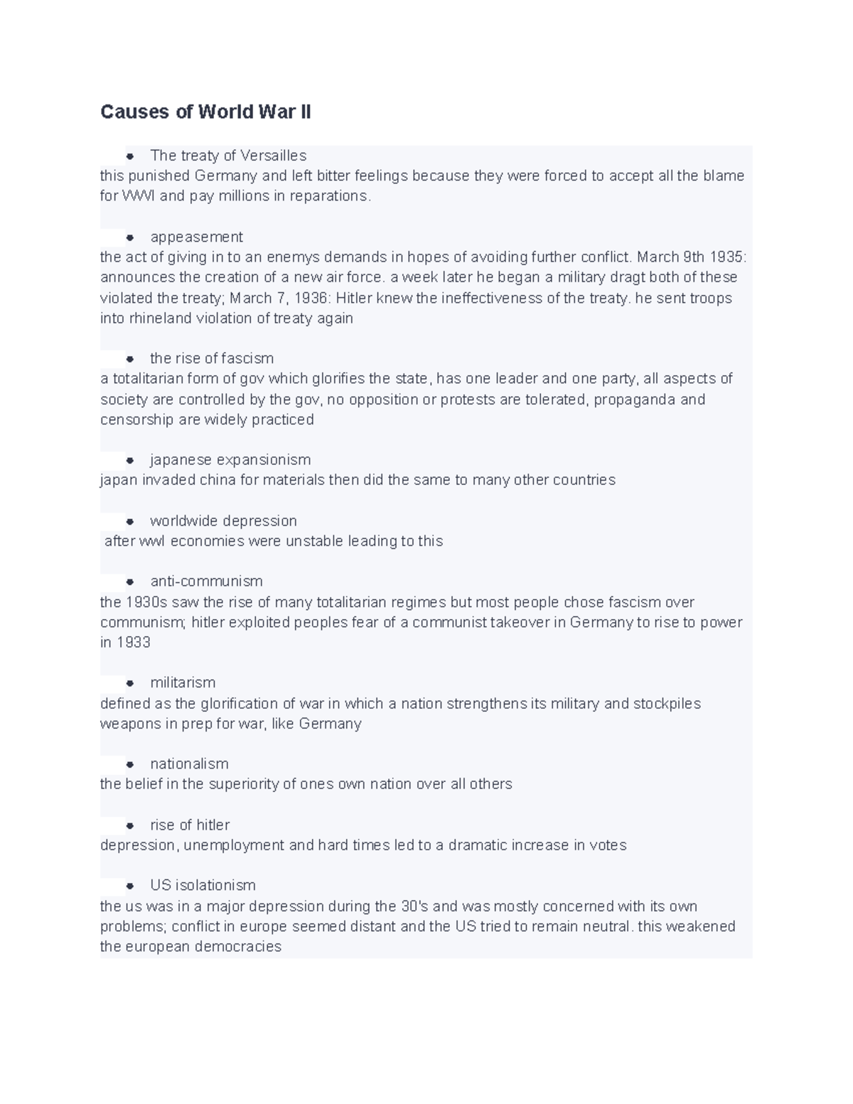Causes of ww2 - Causes of World War II The treaty of Versailles this ...