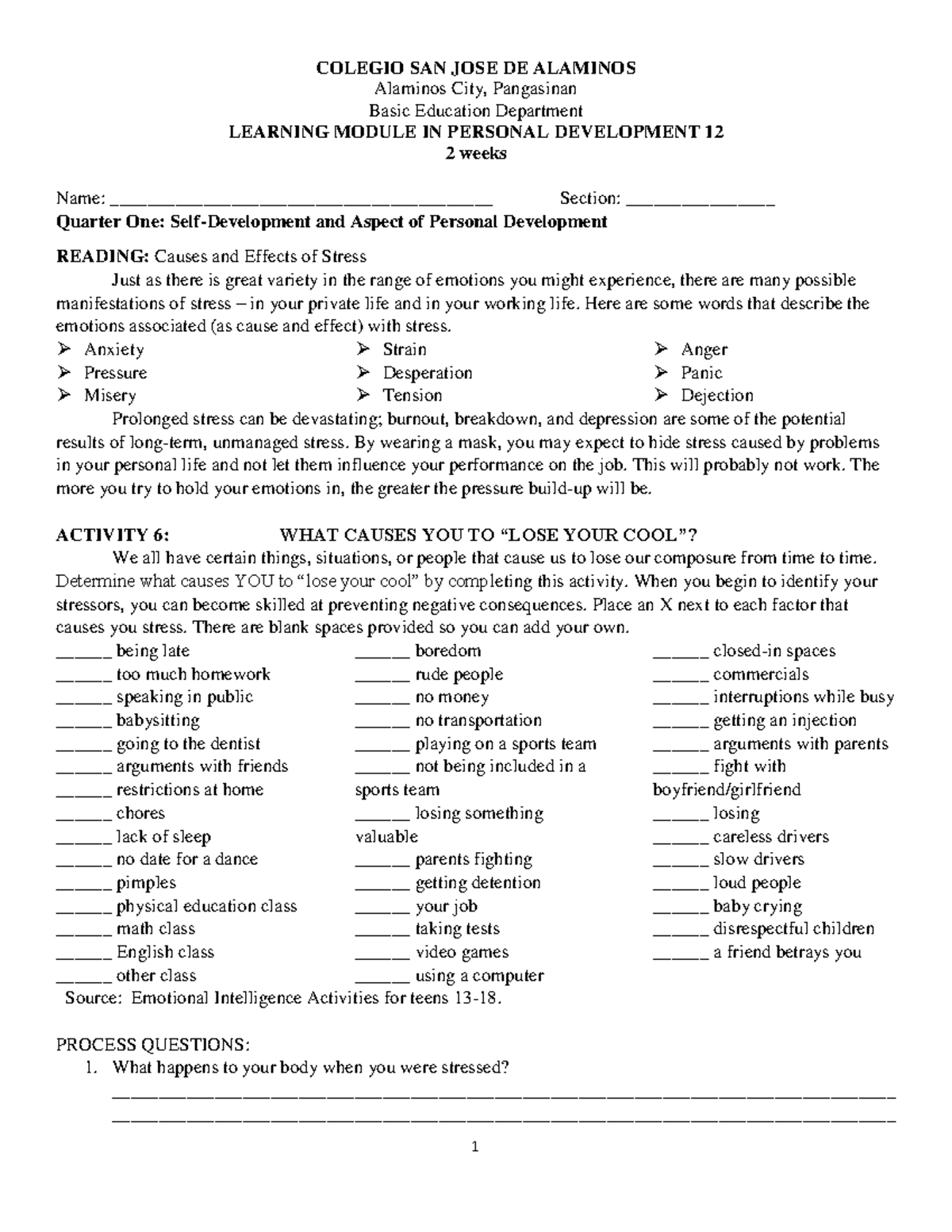 Personal Development Module 2 - COLEGIO SAN JOSE DE ALAMINOS Alaminos ...