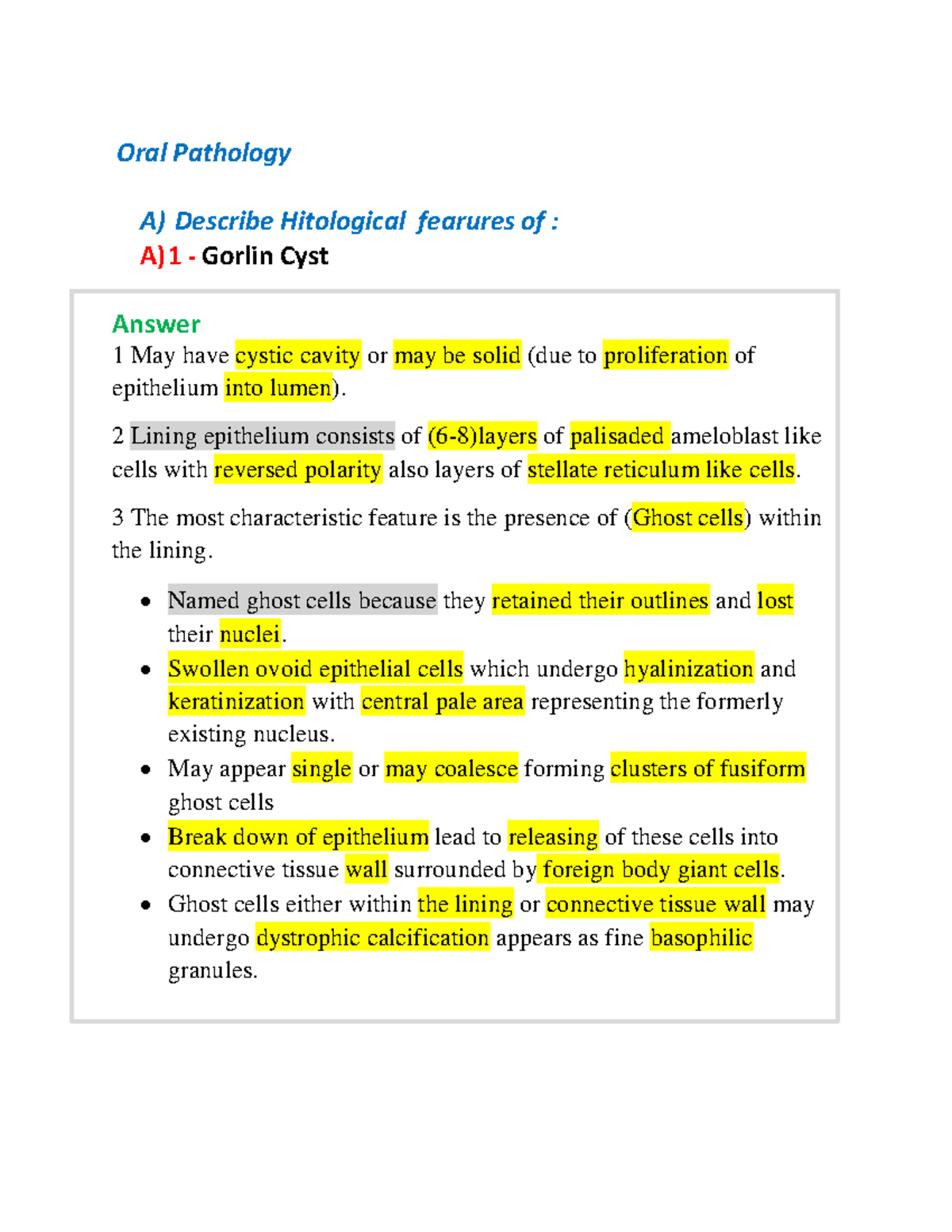 Oral pathology Short note- answe - Oral Pathology A) Describe ...