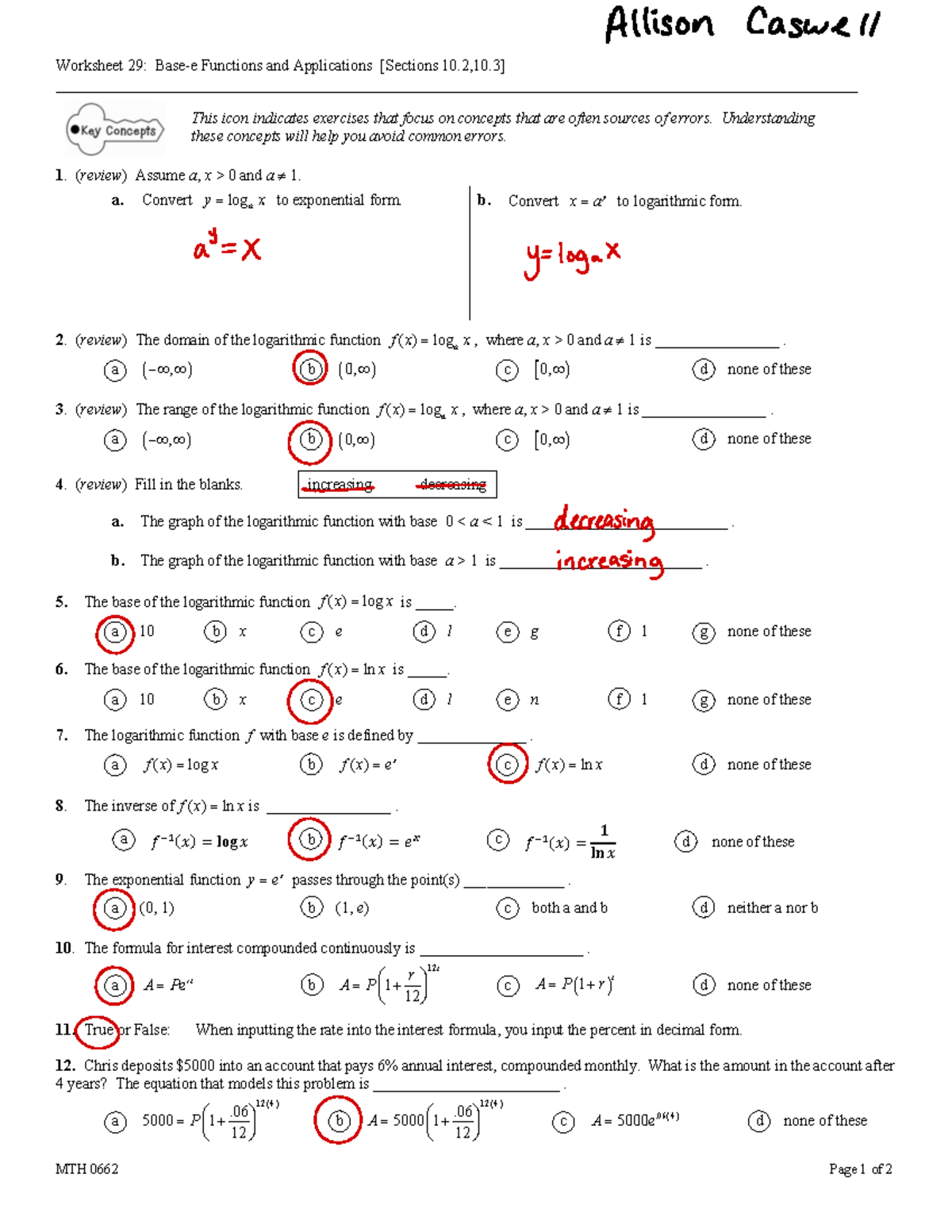 Worksheet 29 - full - MTH 0662 Page 1 of 2 Worksheet 29: Base-e ...