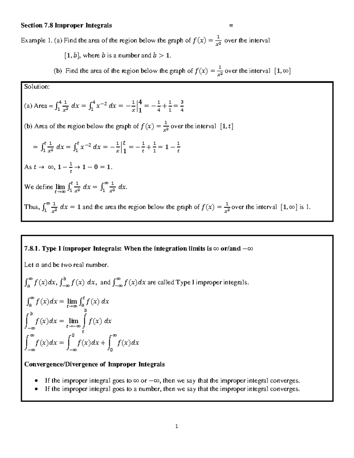 Section 7.8 Improper Integrals 2024SS - Section 7 Improper Integrals ...