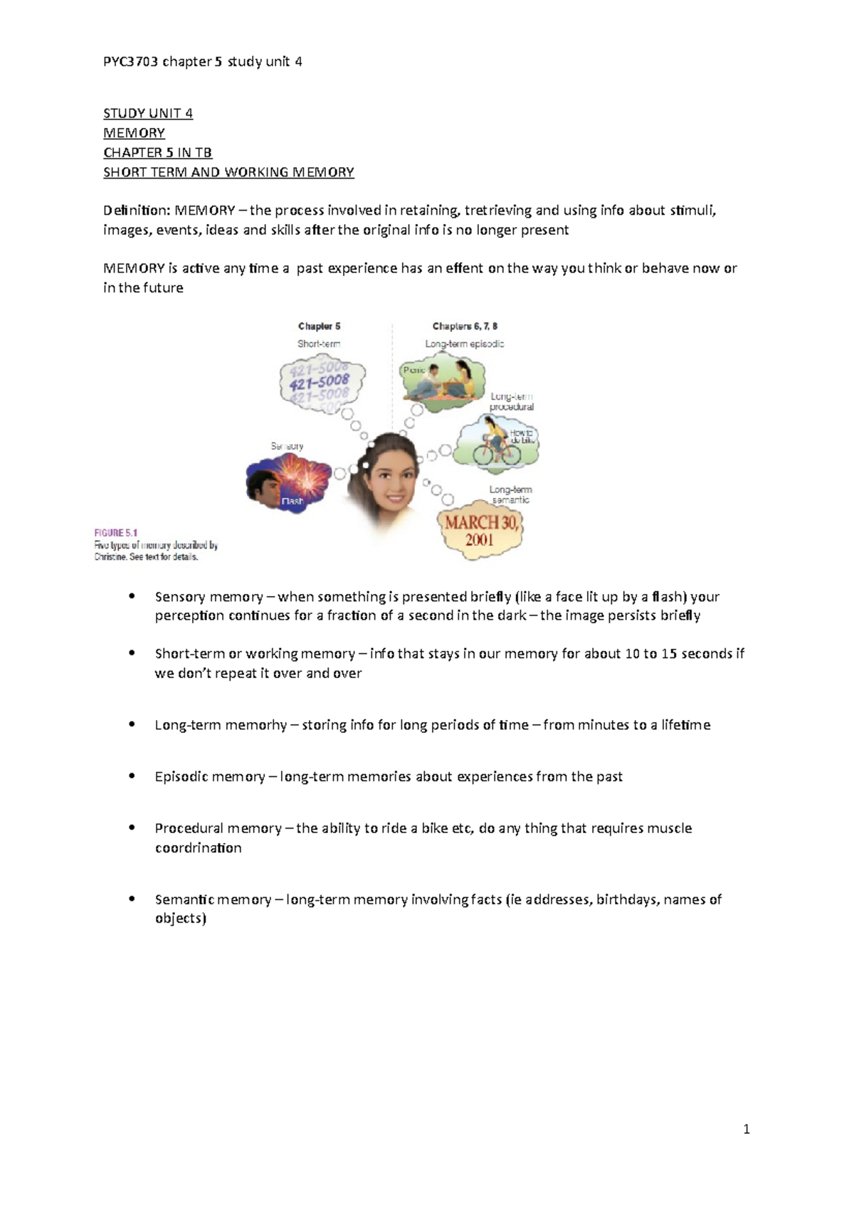 PYC3703 Study UNIT 4 Chapter 5 - PYC3703 chapter 5 study unit 4 STUDY UNIT 4 MEMORY CHAPTER 5 IN ...