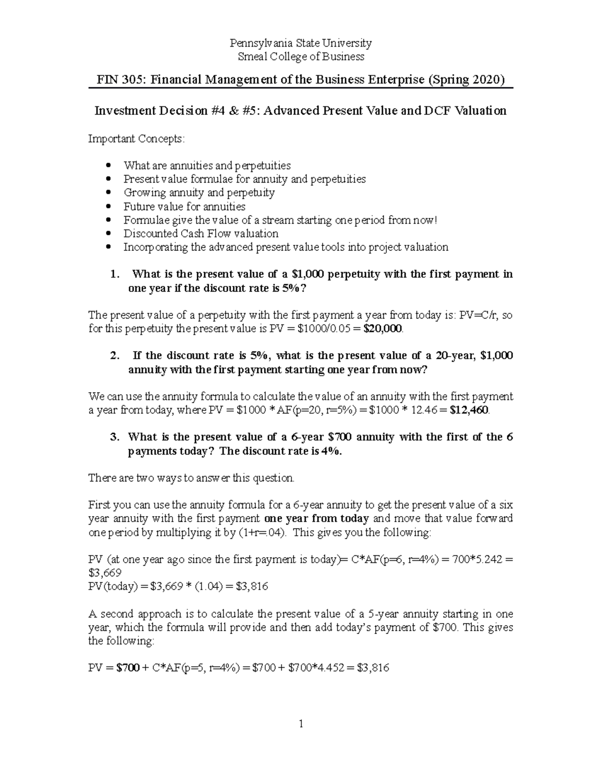 Investment Decision #4 and #5 - Smeal College of Business FIN 305 ...