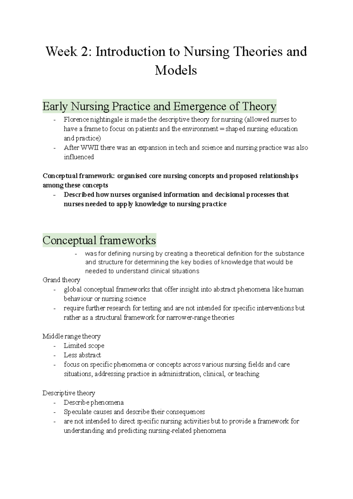 2PBL Week 2 Intro to Nursing Theories and Models - Week 2: Introduction to Nursing Theories and ...